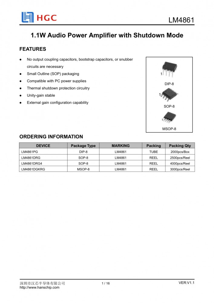 LM4861DRG datasheet page 1