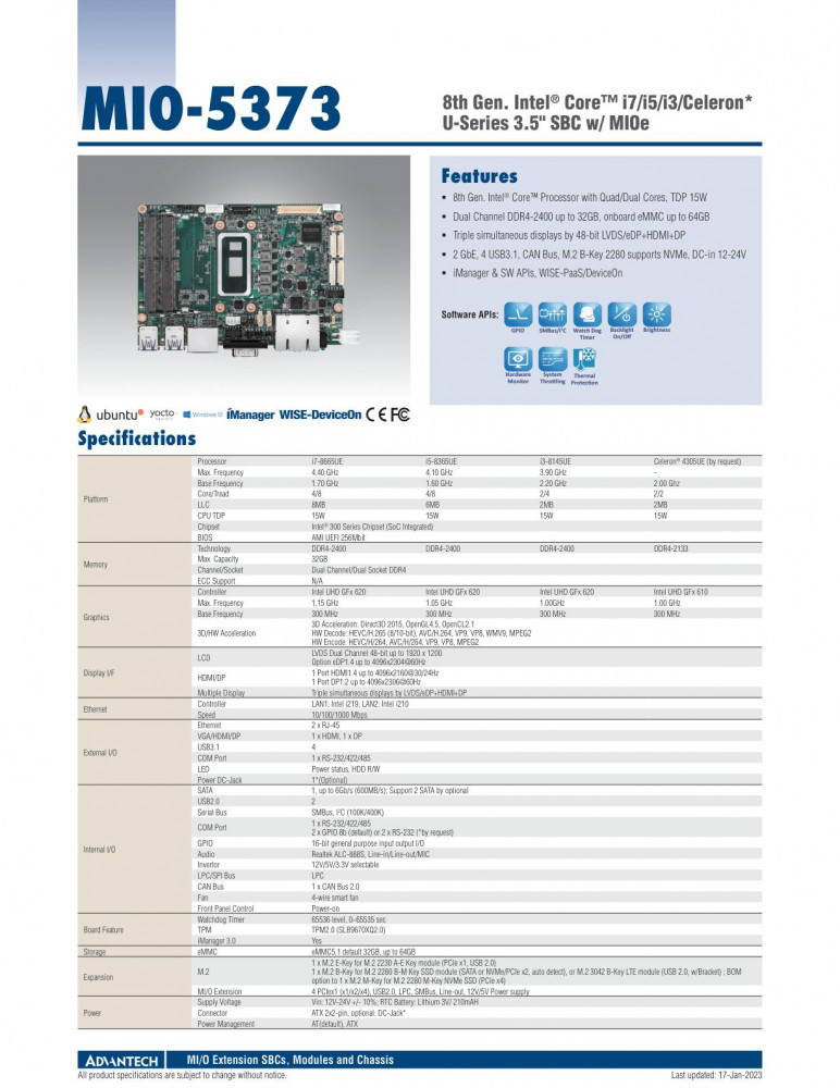 MIO-5373 product document, page 1