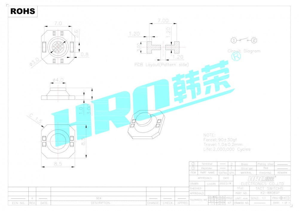 K2-8808SP official technical drawing preview
