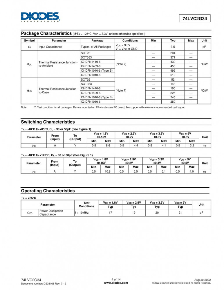 74LVC2G34FW4-7 datasheet page 4