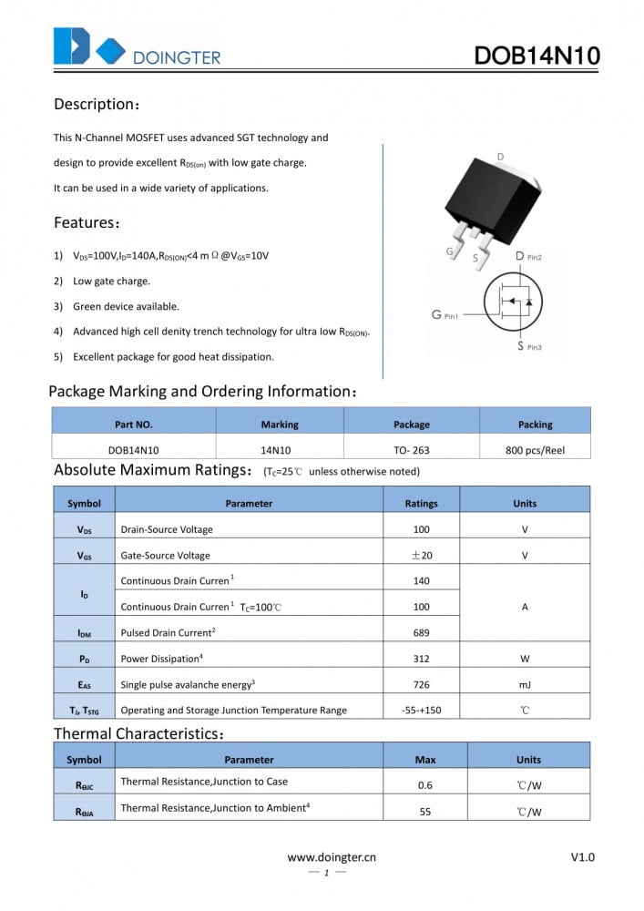 DOB14N10 datasheet page 1