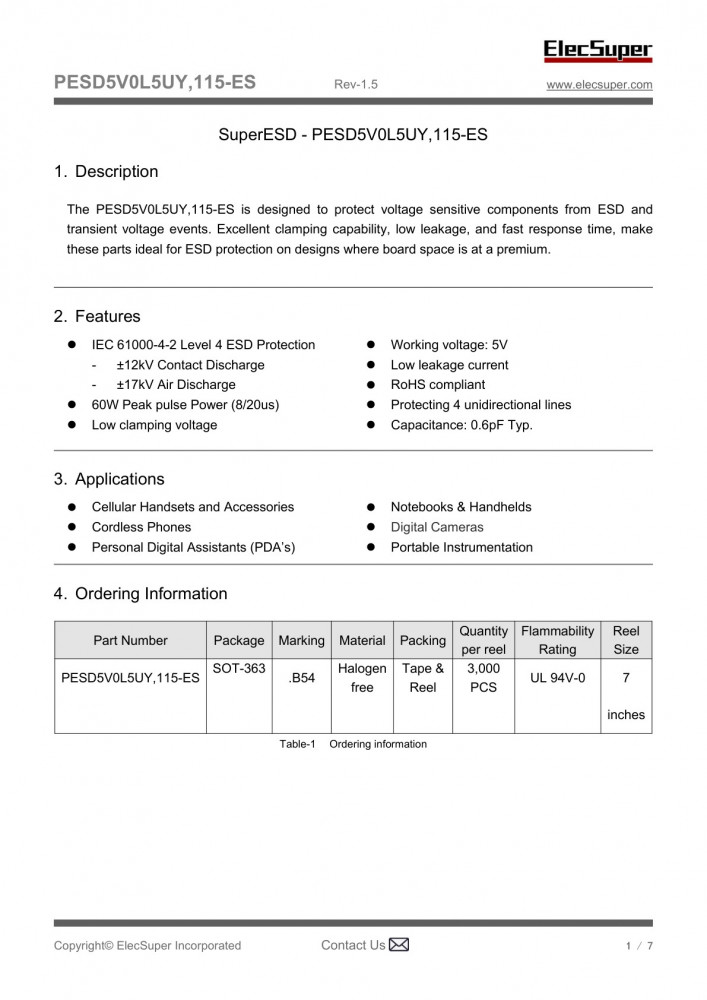 PESD5V0L5UY,115-ES datasheet page 1