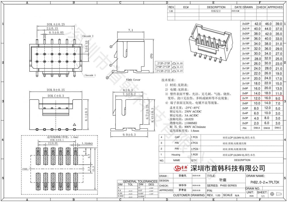 PHB2.0-2x7PLTDK specification page 1