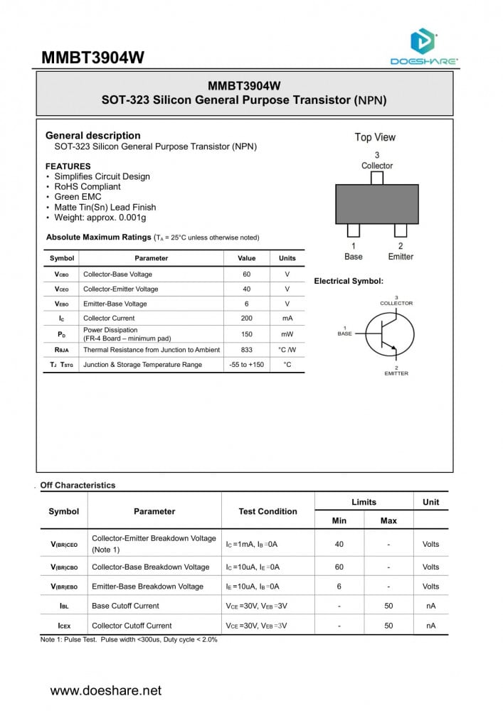 MMBT3904W datasheet page 1