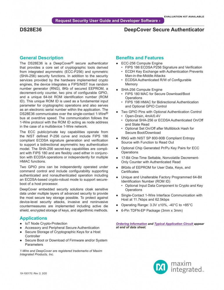 DS28E36 datasheet page 1