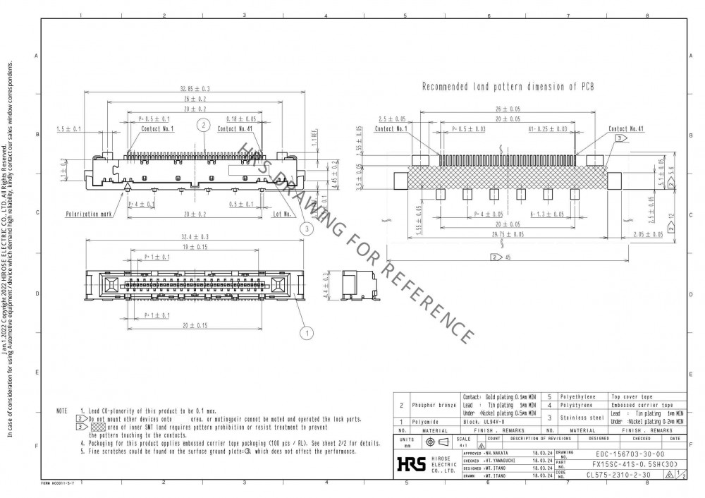 HRS FX15SC-41S-0.5SH(30) technical drawing page 1