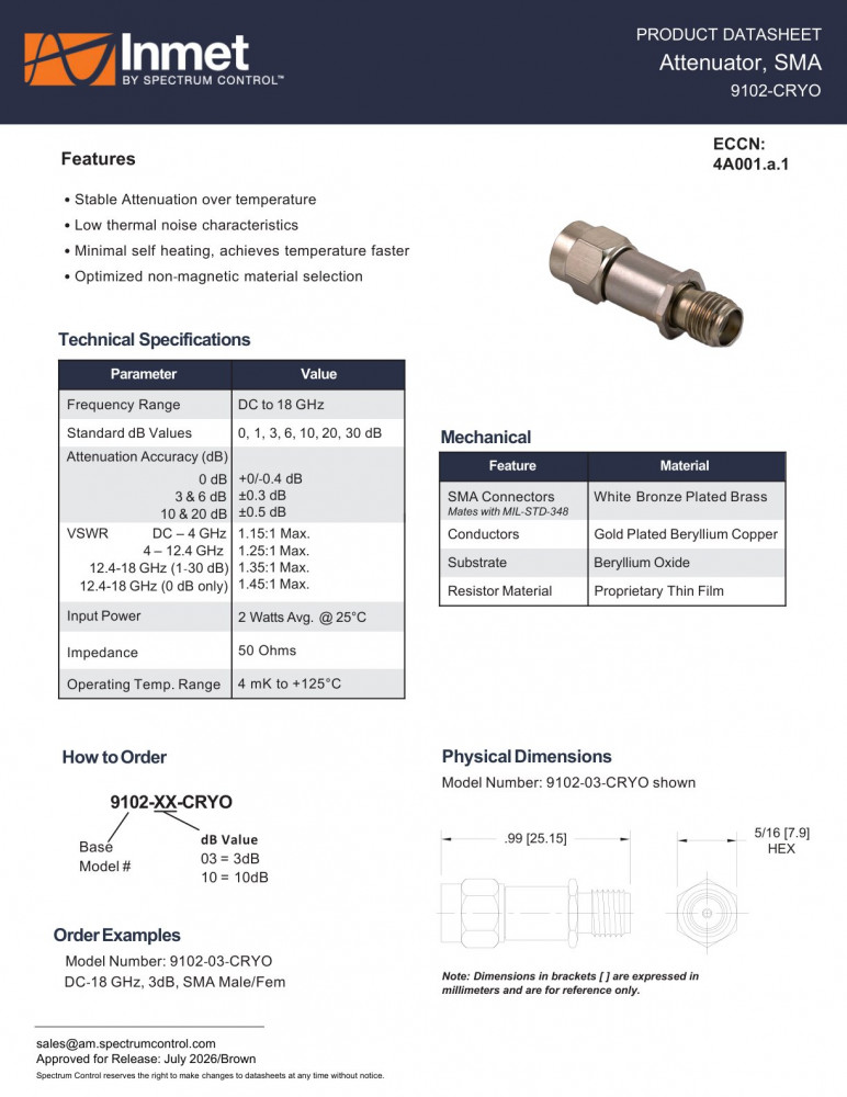 Spectrum Control 9102-06-CRYO technical document page