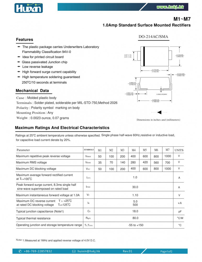 Huixin M7 datasheet page 1