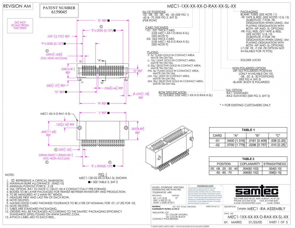 Samtec MEC1 technical drawing sheet 1