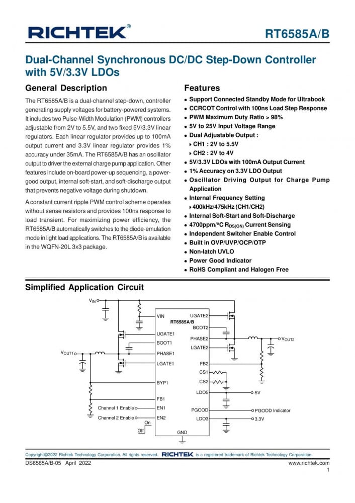 RT6585BGQW(2) datasheet page 1