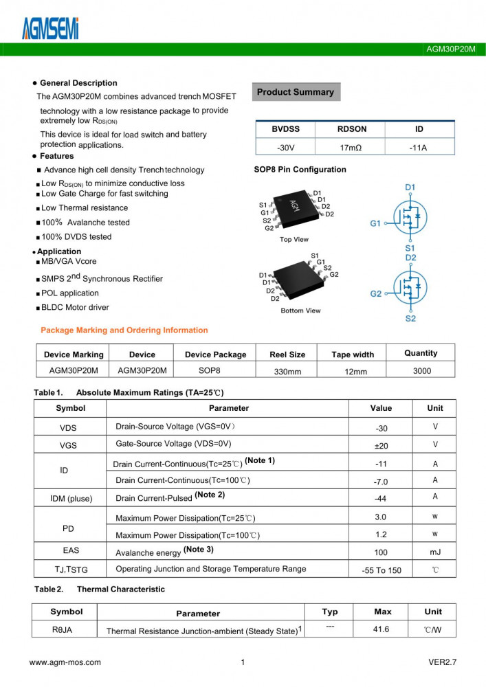 AGM30P20M datasheet page 1