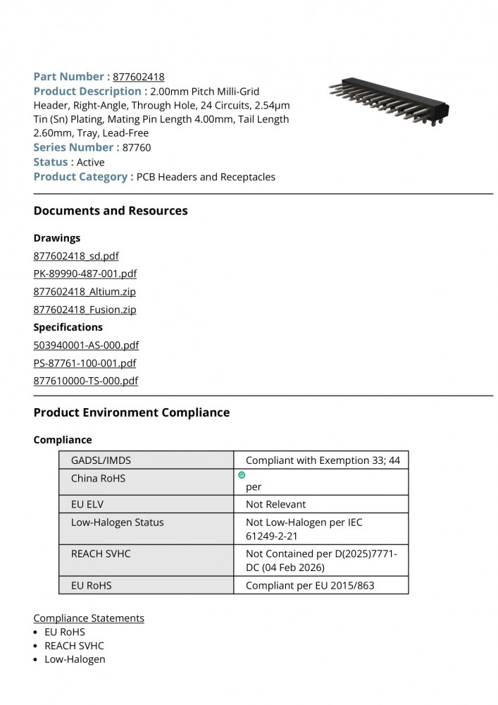 MOLEX 877602418 technical document preview, page 1