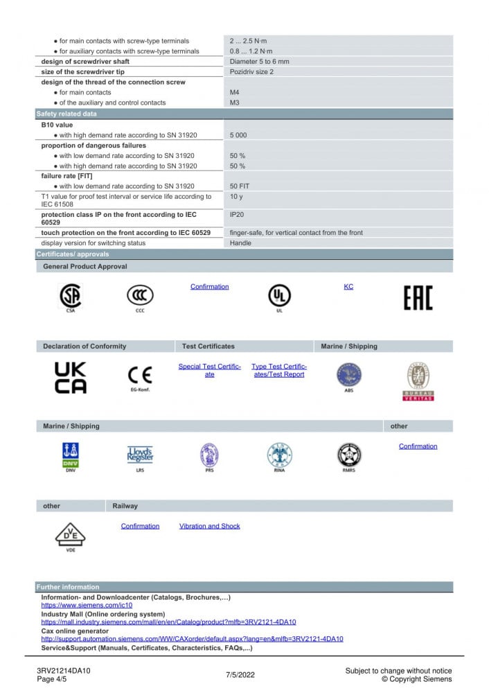 SIEMENS 3RV21214DA10 technical document page 4