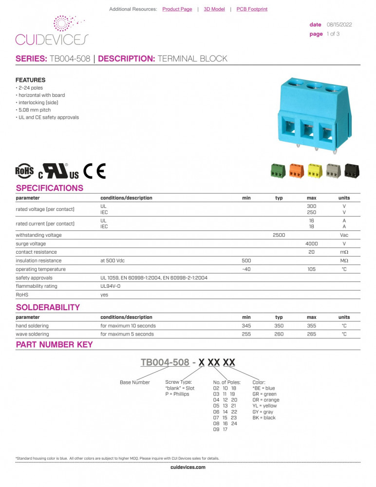 CUI TB004-508-10BE datasheet page 1