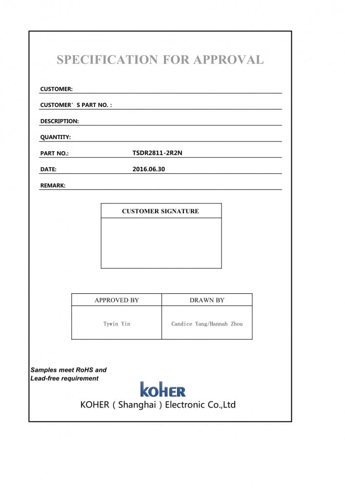 TSDR2811-2R2N specification approval page 1