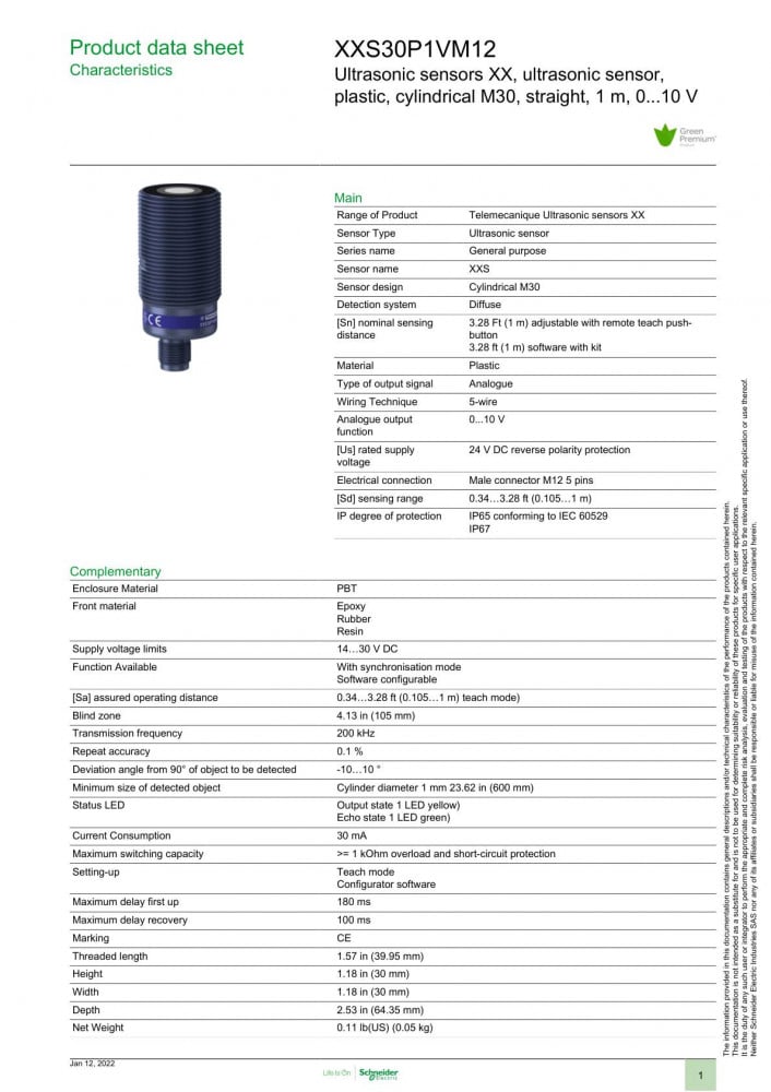 XXS30P1VM12 technical document page 1