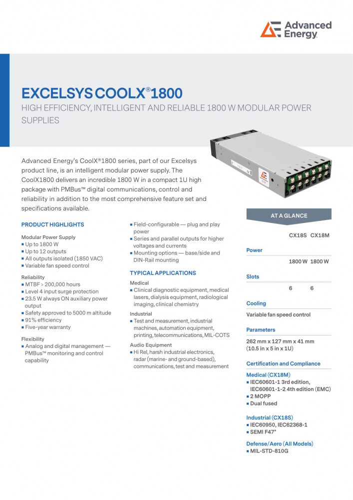 CoolX1800 datasheet page 1