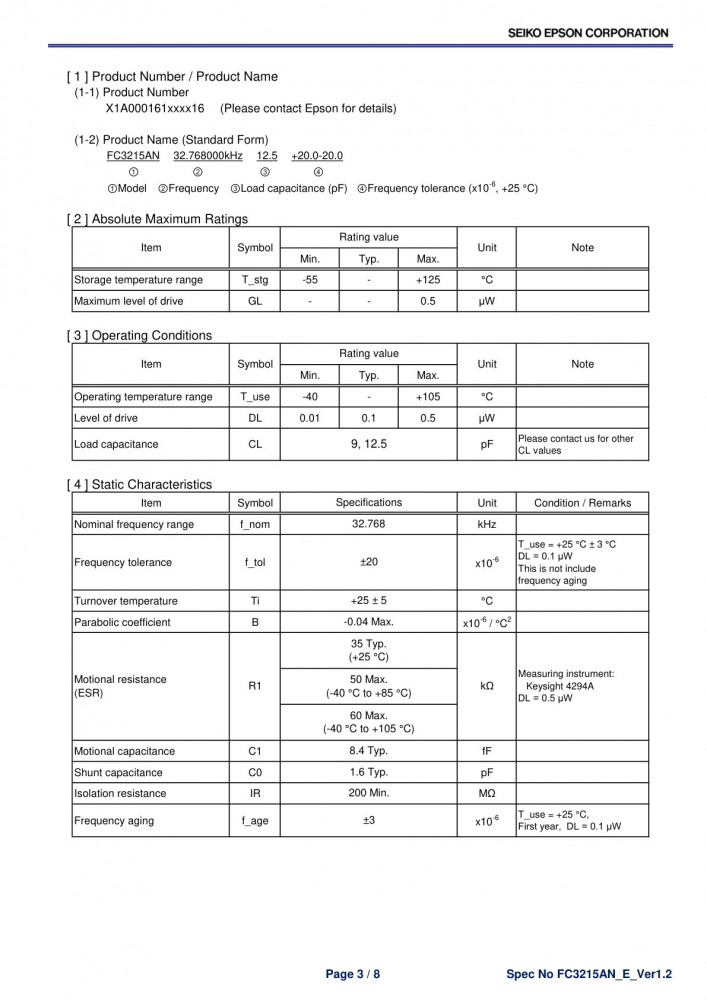 EPSON FC3215AN datasheet page 3