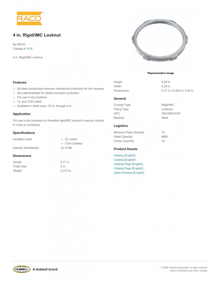Product technical document preview for catalog 1016