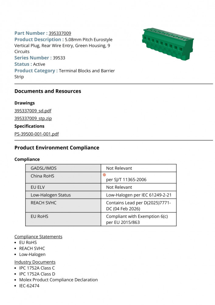 ESE Eurostyle terminal blocks specification document, page 1
