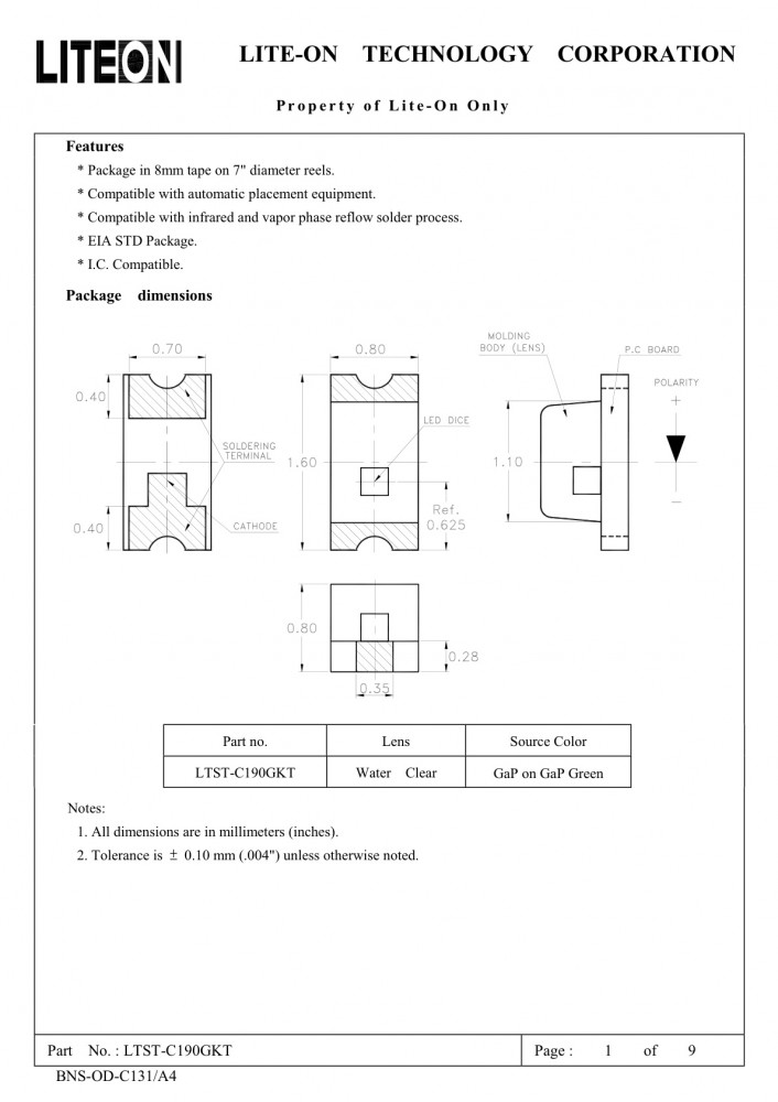 LTST-C190GKT datasheet page 1