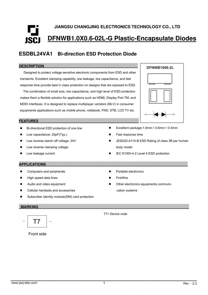 ESDBL24VA1 datasheet page 1