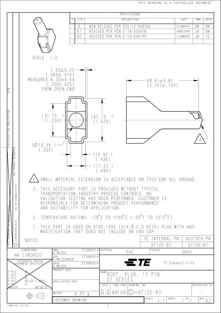TE Connectivity DT12S-BT customer drawing