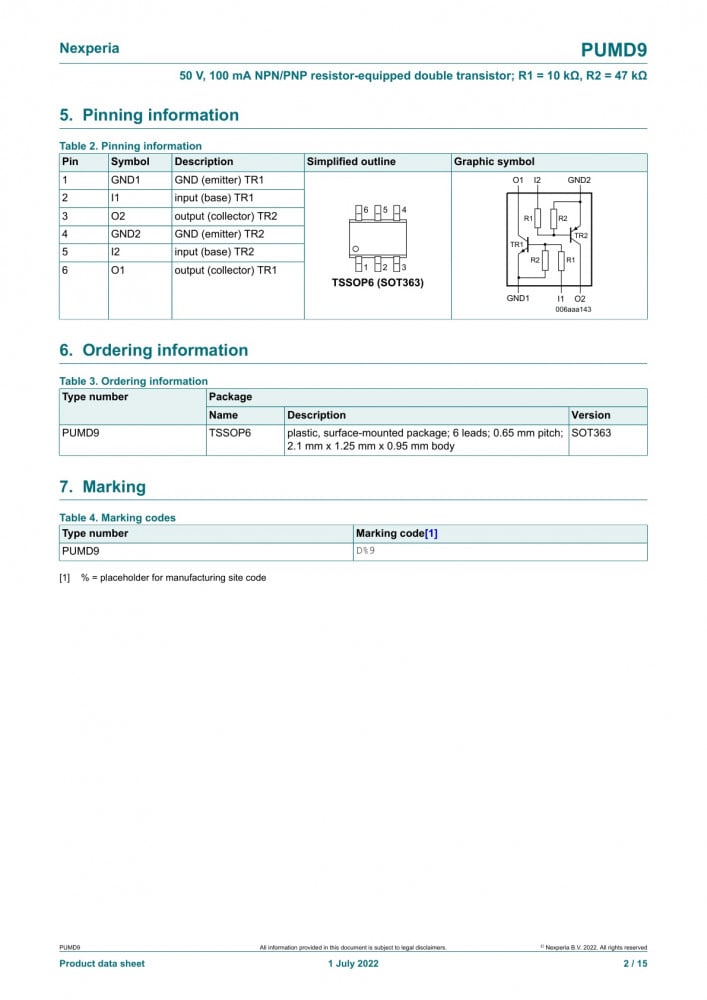 PUMD9 datasheet page 2