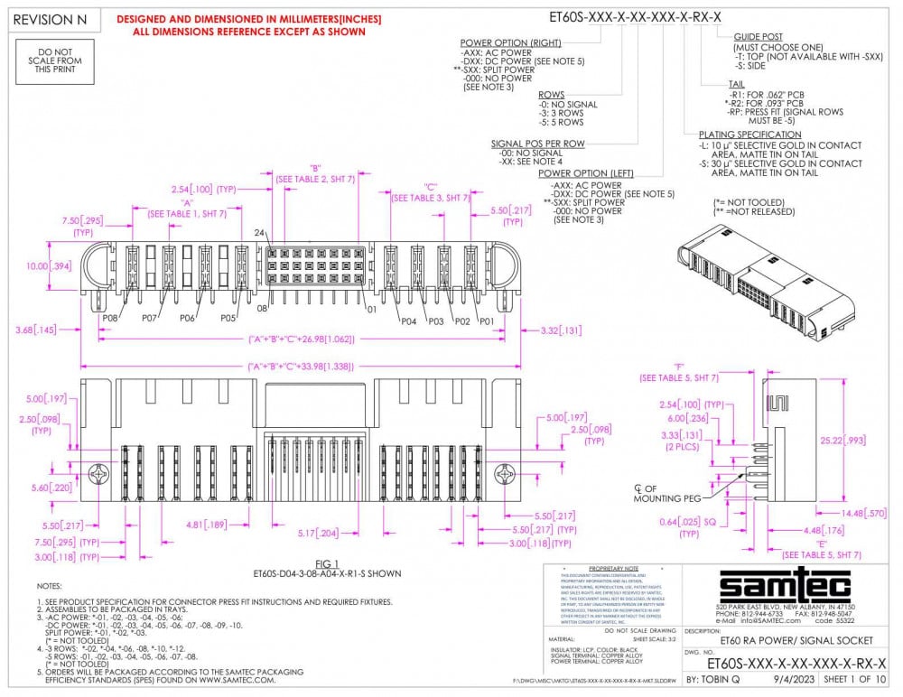 Samtec ET60 drawing sheet 1