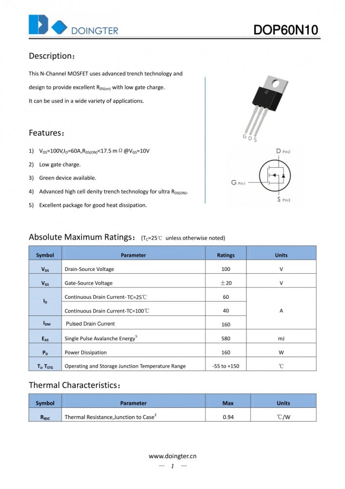 DOP60N10 datasheet page 1
