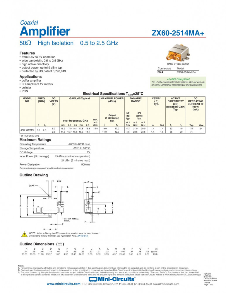 ZX60-2514MA-S+ technical document page 1
