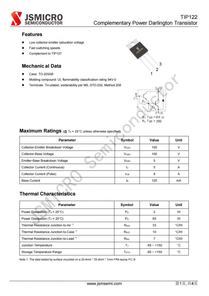 TIP122-JSM datasheet page 1