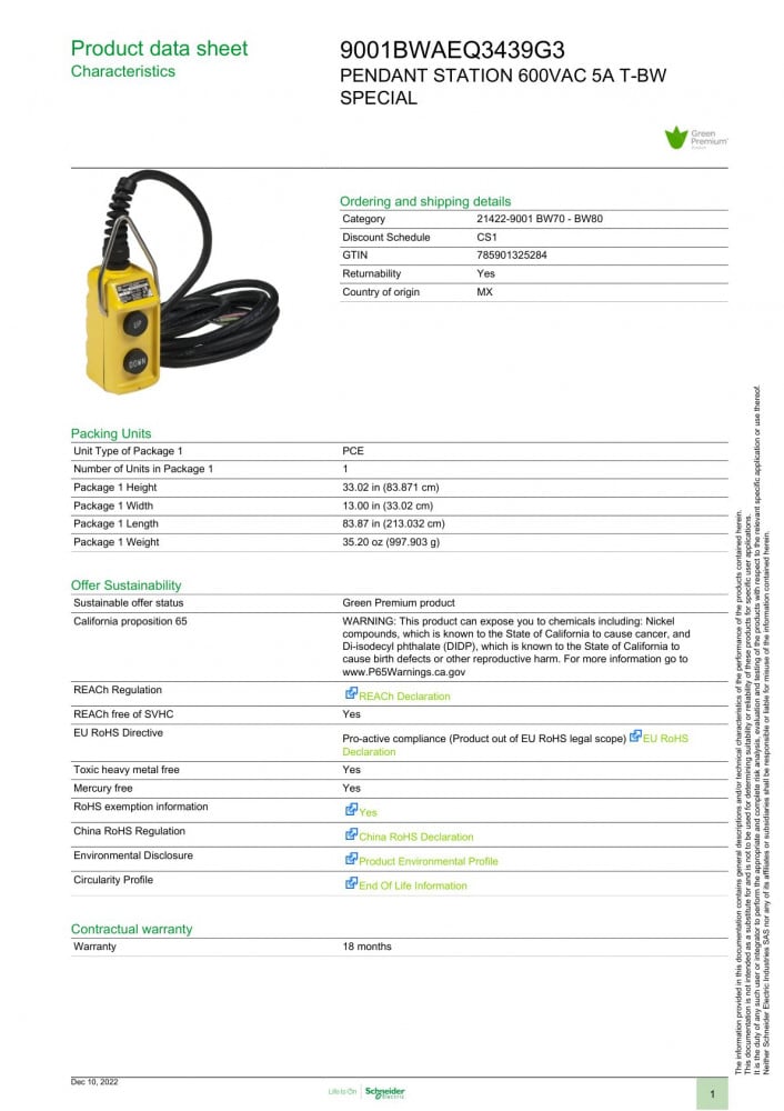 9001BWAEQ3439G3 technical document preview