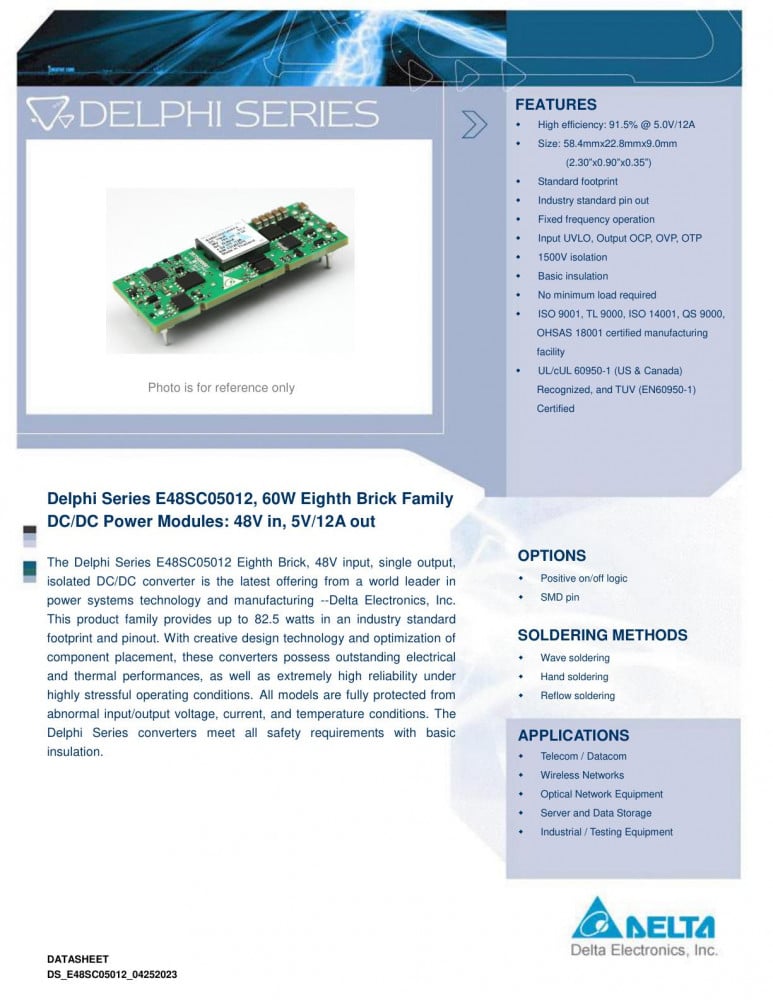 DELTA E48SC05012NRFA datasheet page 1