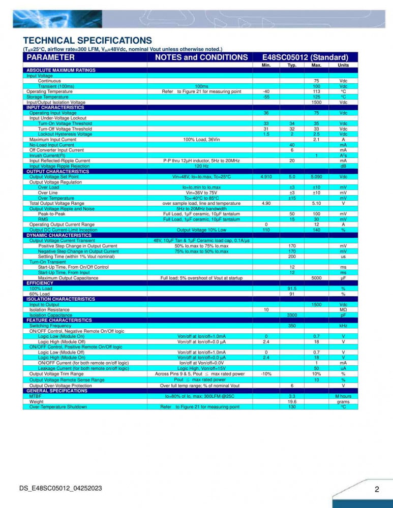 DELTA E48SC05012NRFA datasheet page 2