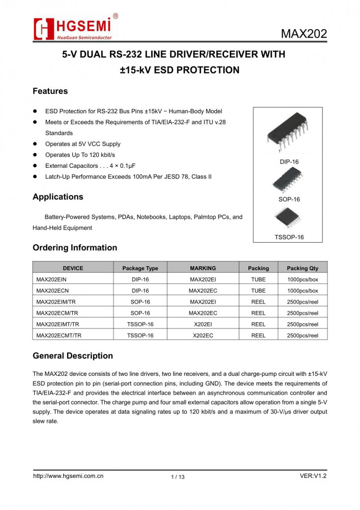 MAX202EIM/TR datasheet page 1