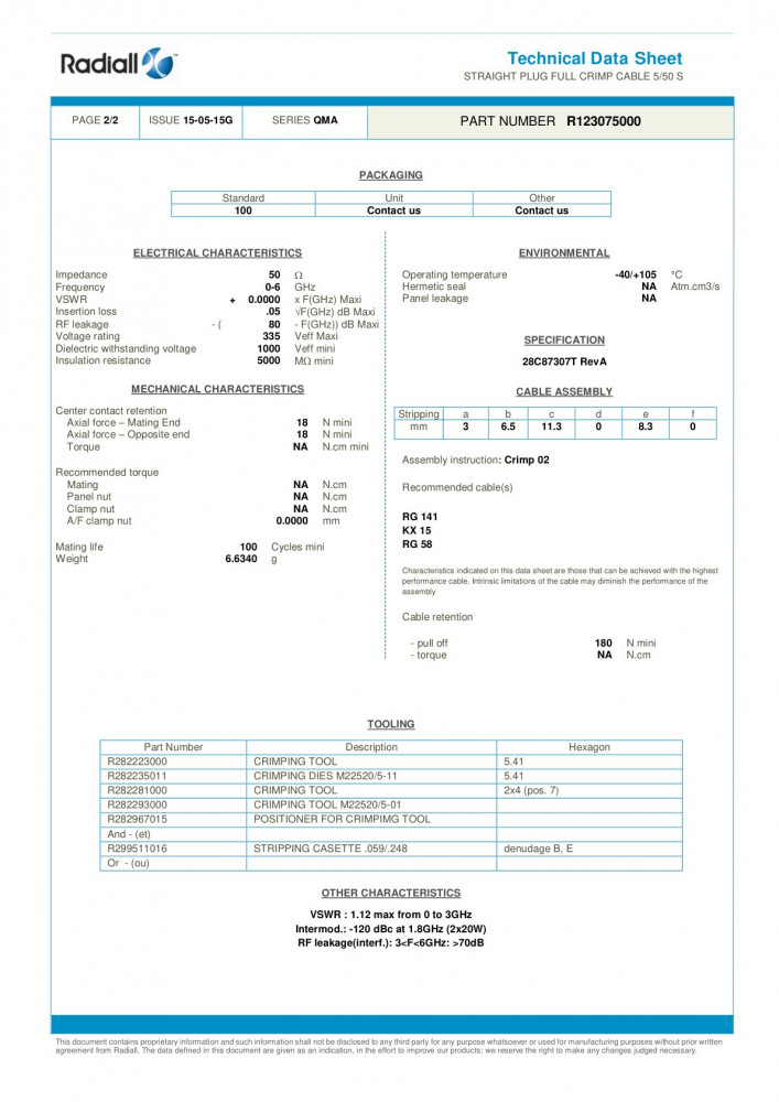 Radiall R123075000 QMA specification sheet, page 2