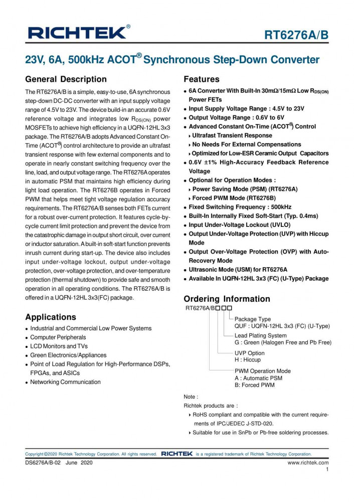RT6276A/B datasheet page 1