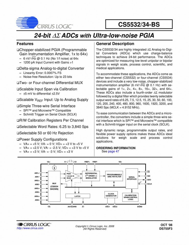 CS5534-BSZ datasheet page 1