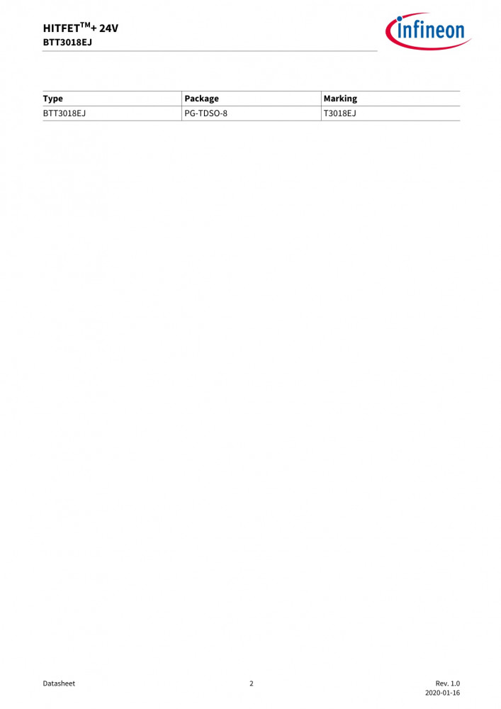 BTT3018EJ technical document page 2