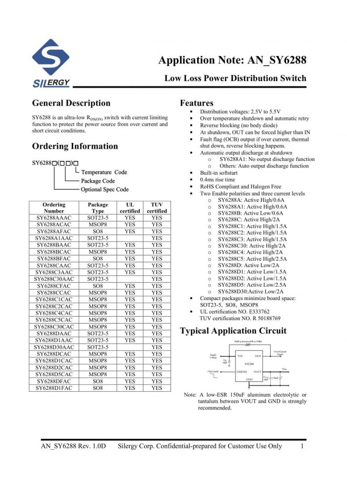 SY6288 datasheet page 1