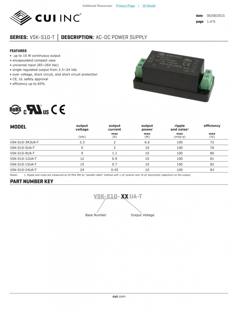 CUI VSK-S10-T datasheet page 1
