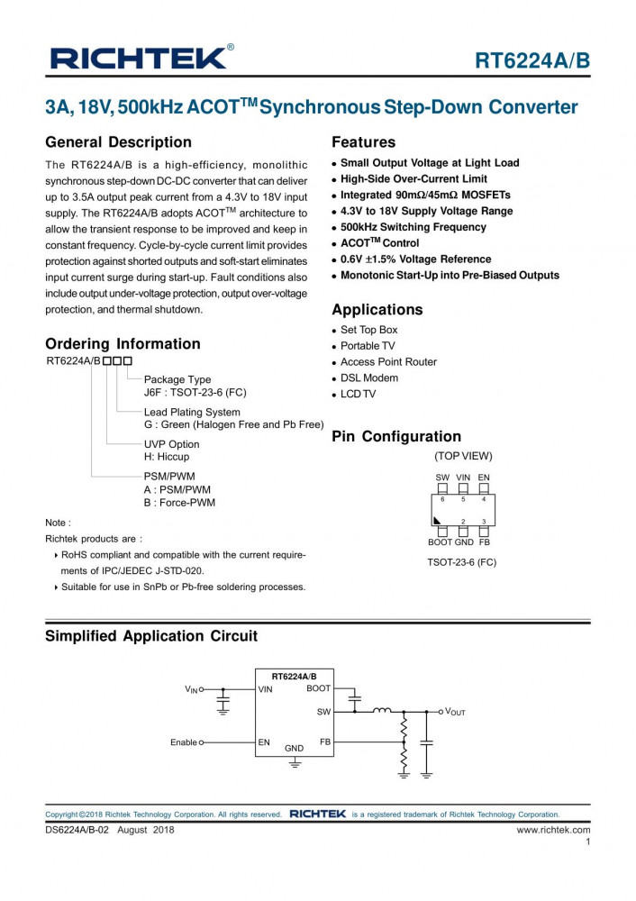 RT6224A/B datasheet page 1