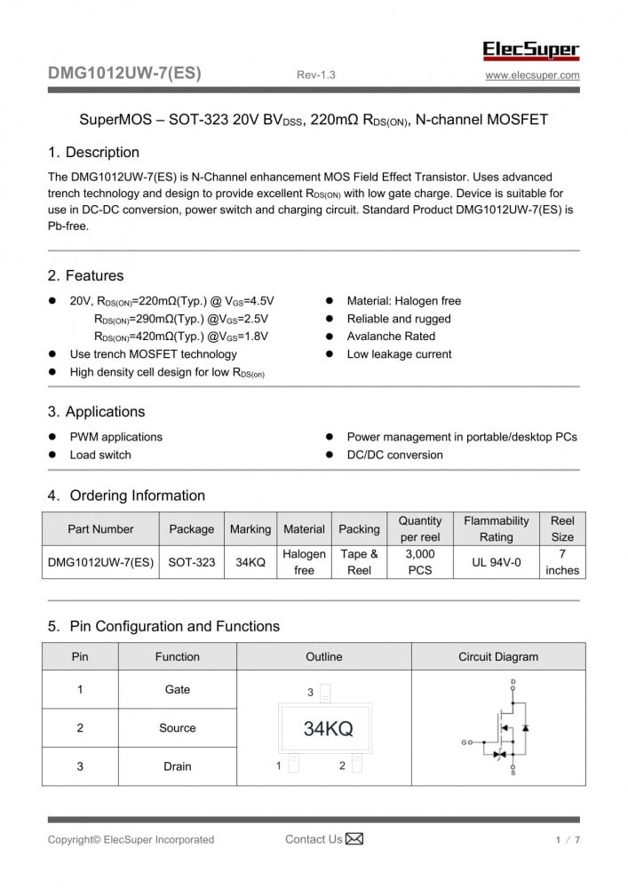 DMG1012UW-7(ES) datasheet page 1