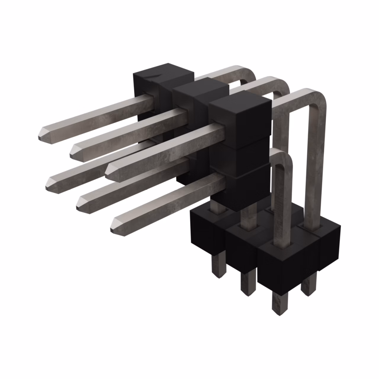 2.54mm Pitch Header, Dual Body, Dual Row, Right-Angle, Through Hole, 6 Circuits, 2.54µm Tin (Sn) Overall Plating, Tube Packaging, Lead-Free for sale