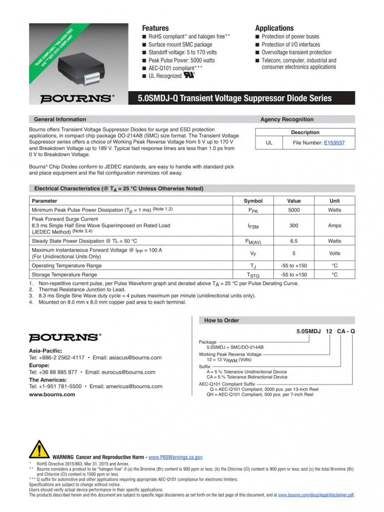 Bourns 5.0SMDJ-Q datasheet page 1