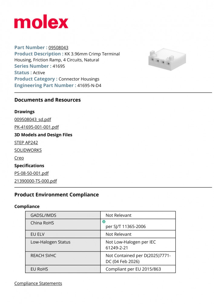 Molex KK 396 product specification, page 1
