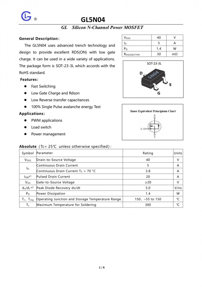 GL5N04 datasheet page 1