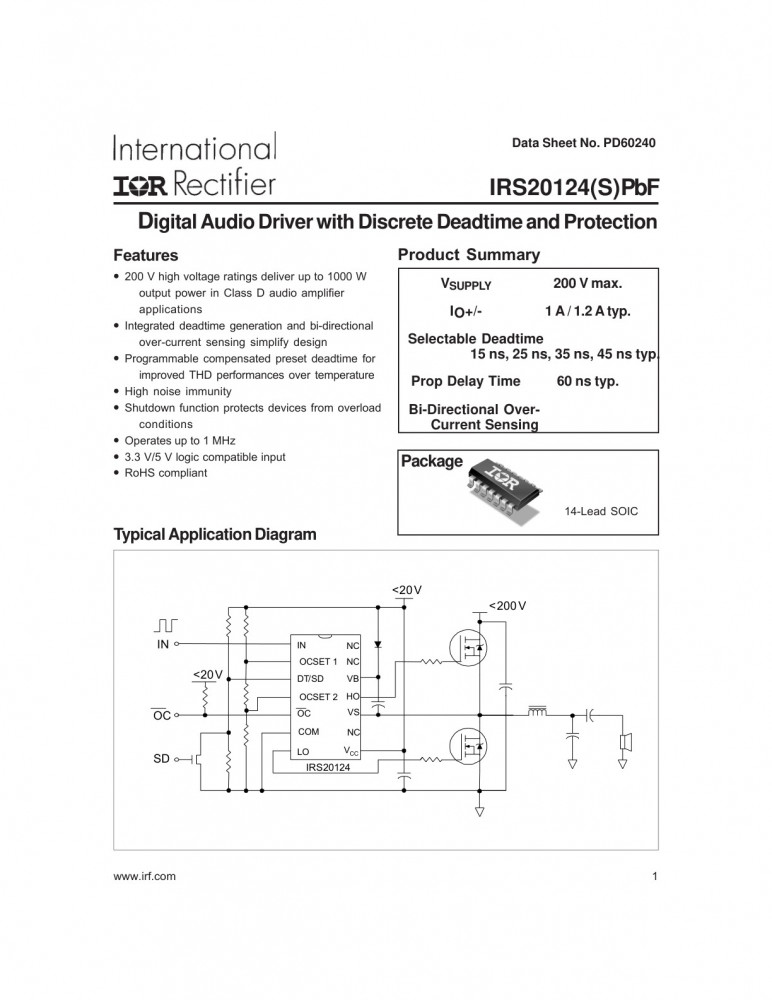 IRS20124SPBF datasheet page 1