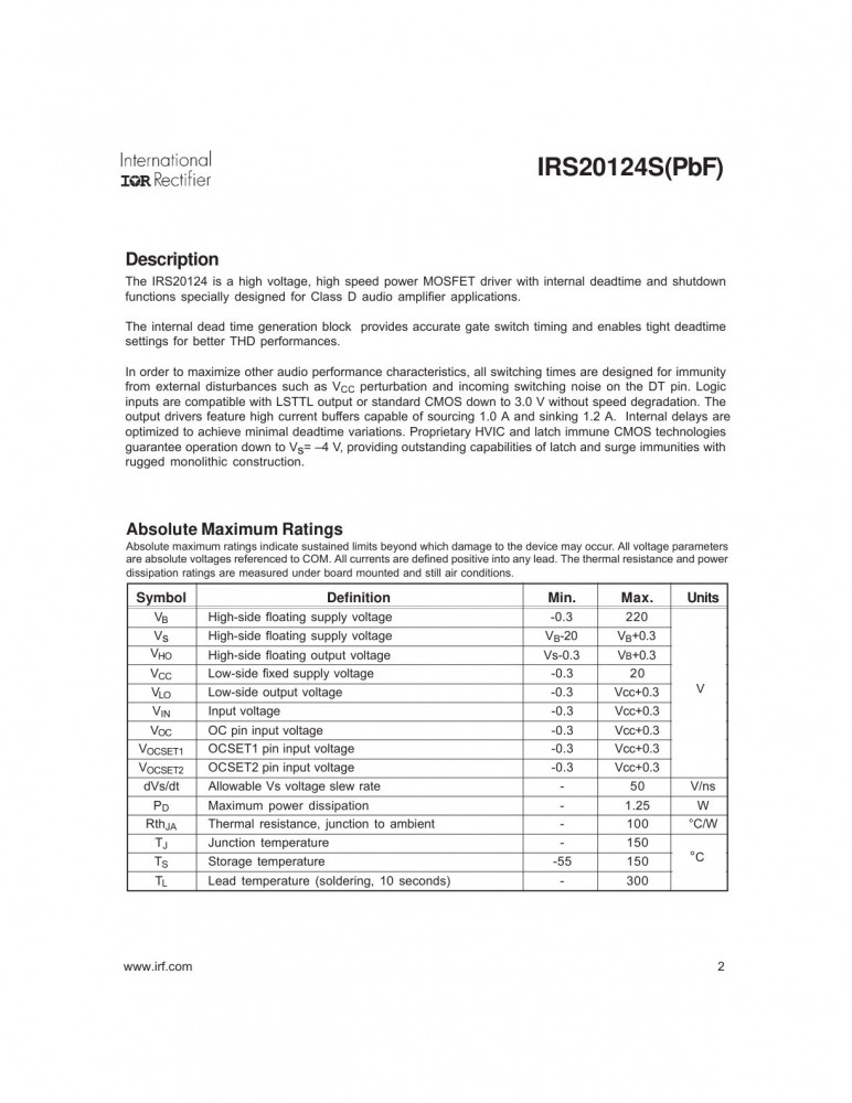 IRS20124SPBF datasheet page 2